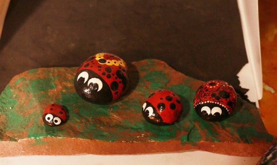 Mandala Art Rock Lady Bug Family. With Base | Etsy