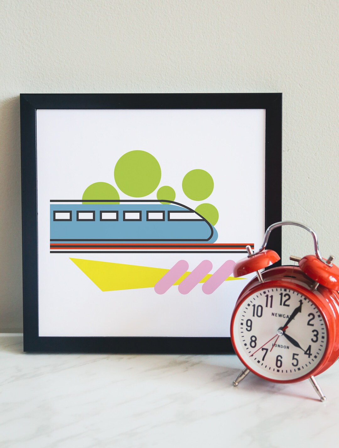 Blue Bullet Train Art Print, Geometric Monorail Style Wall Art ...