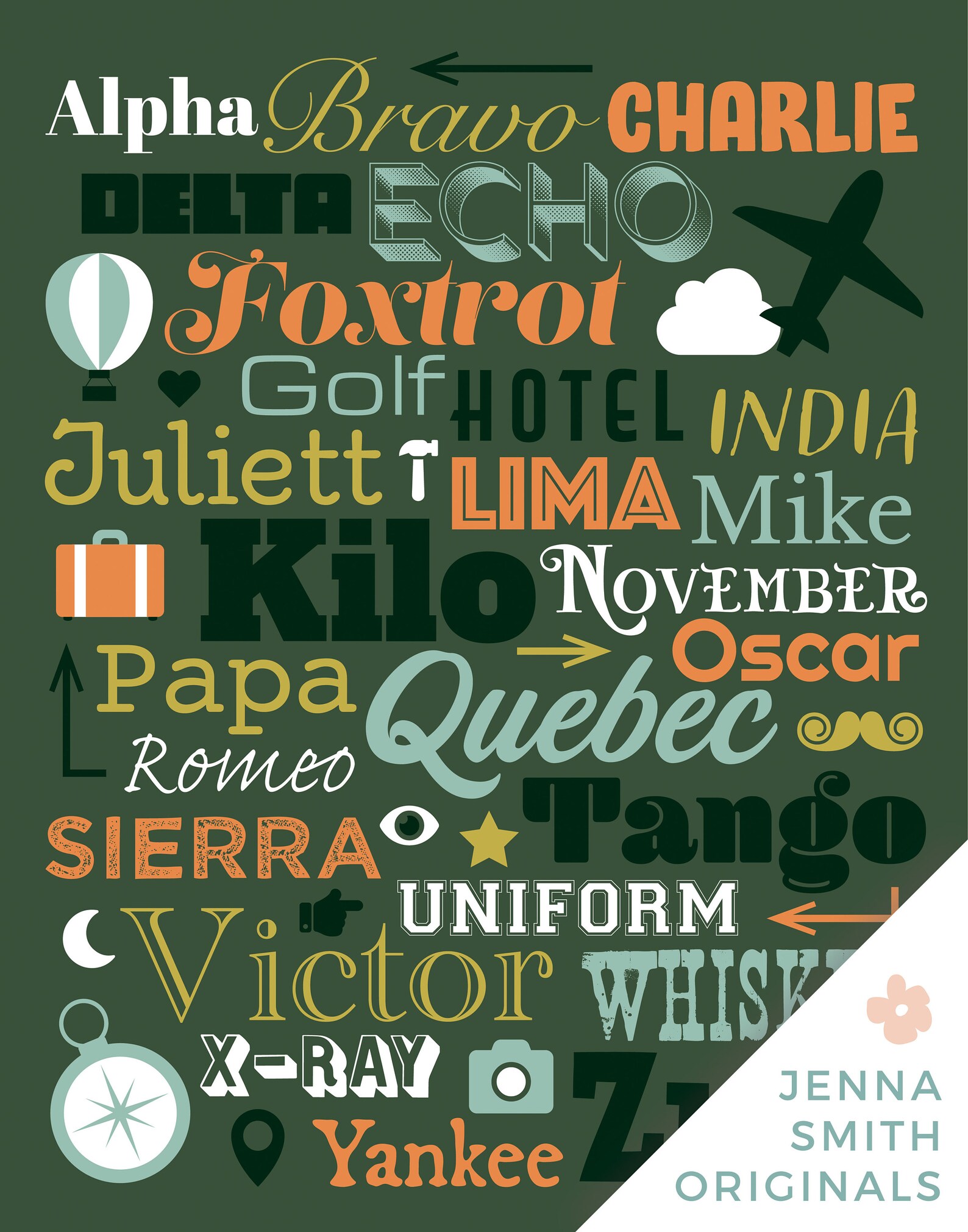 Pilot Phonetic Alphabet Poster - 11x14" Alphabet Print - Alpha Bravo ...