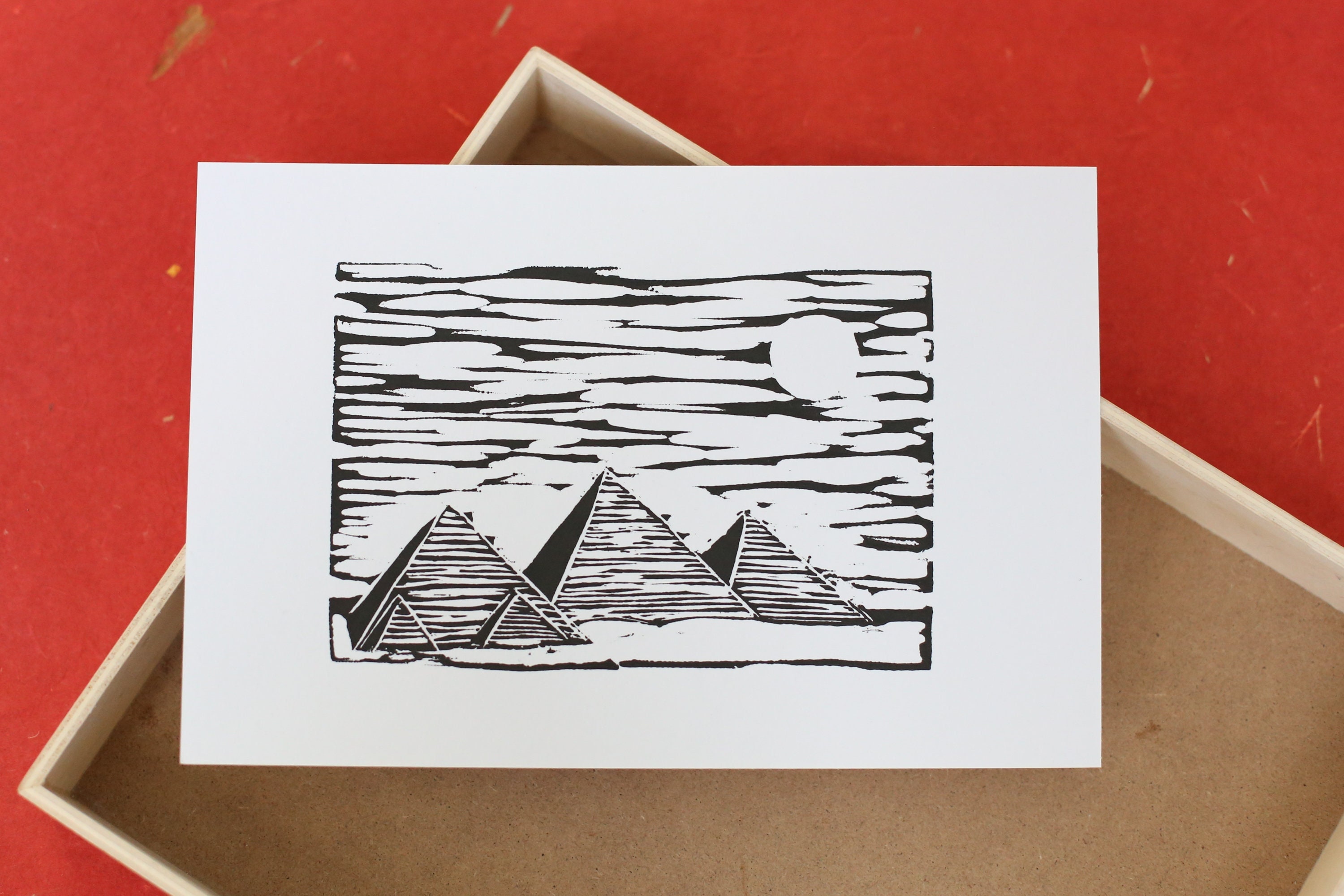 Pyramids Linocut Print - Ancient Egypt, Egyptian Art in Black and White ...