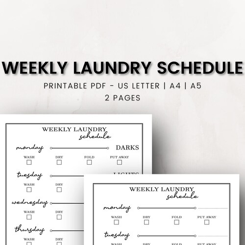 Weekly Laundry Schedule Printable Laundry Routine Laundry | Etsy