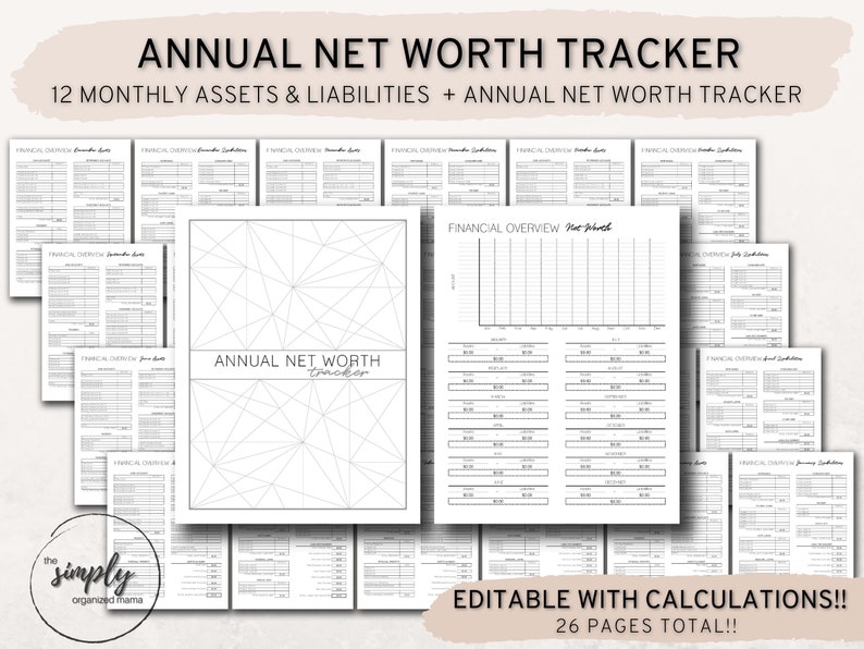 Annual Net Worth Tracker Editable Monthly Assets Tracker - Etsy