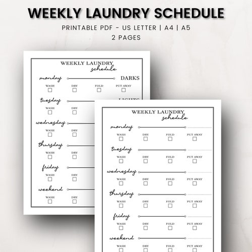 Weekly Laundry Schedule Printable Laundry Routine Laundry - Etsy