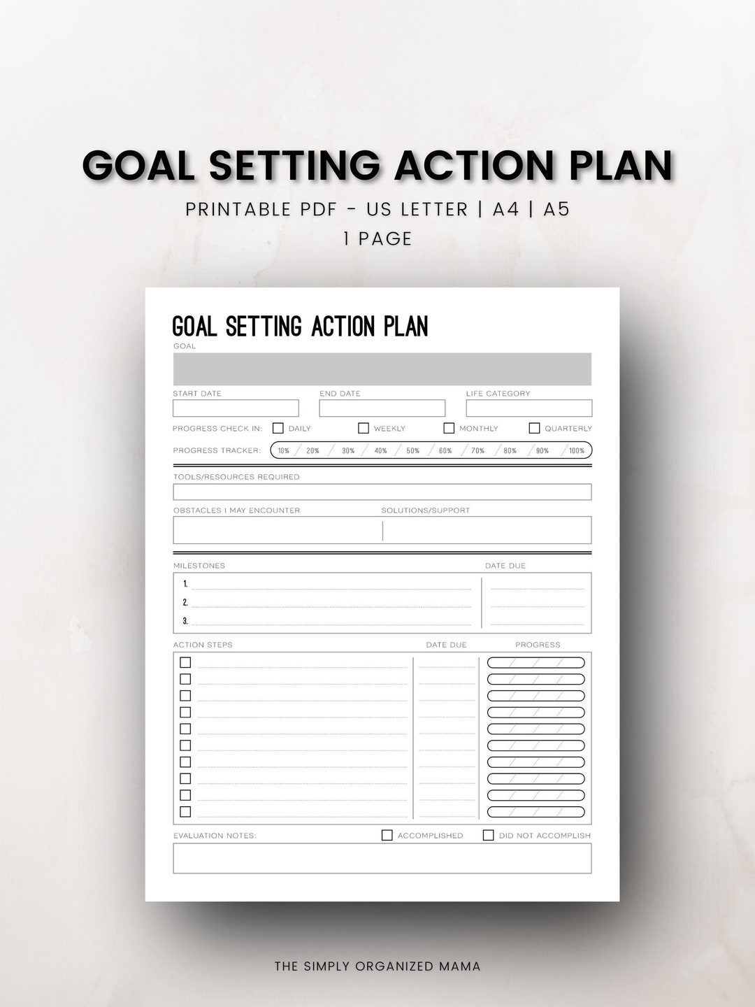 Goal Setting Action Plan Goal Setting Worksheet Goal Planner Printable ...