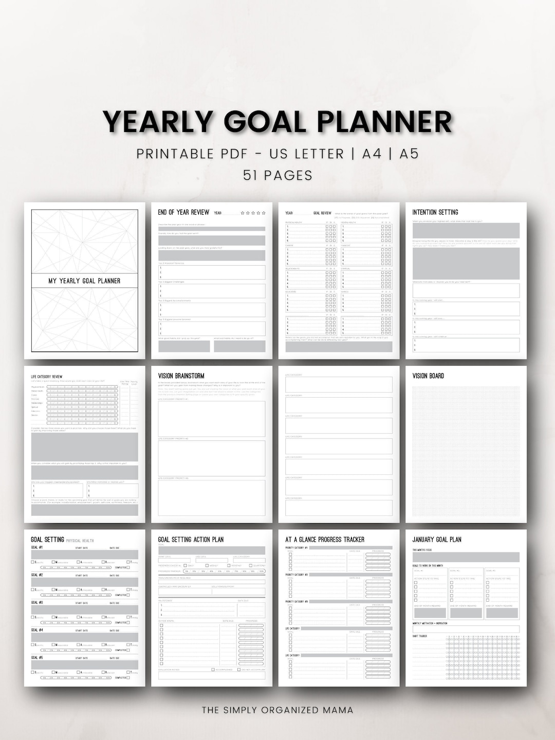Yearly Goal Planner Goal Setting Workbook Yearly Goal Tracker Goal ...
