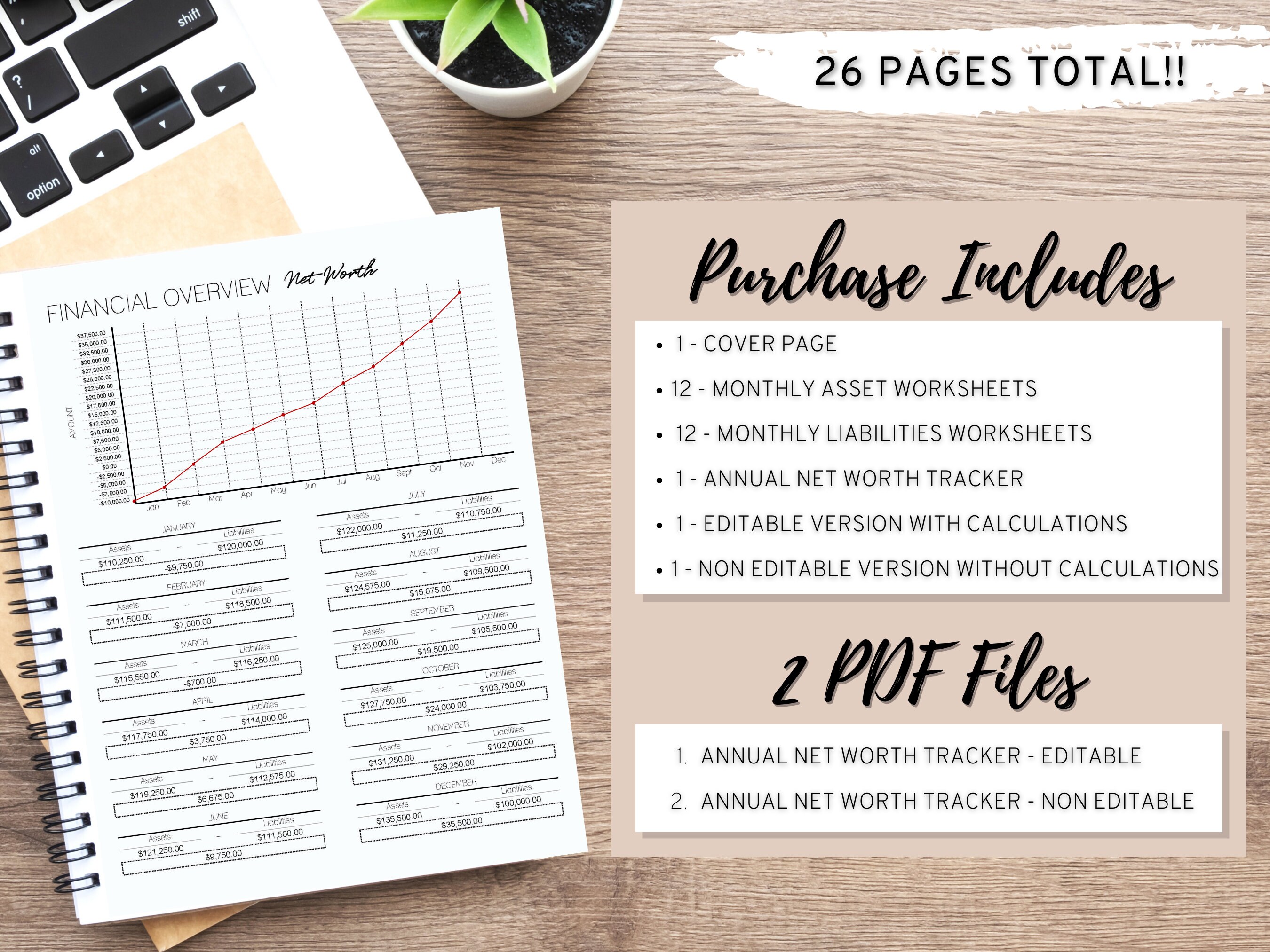 Annual Net Worth Tracker Editable Monthly Assets Tracker Monthly ...