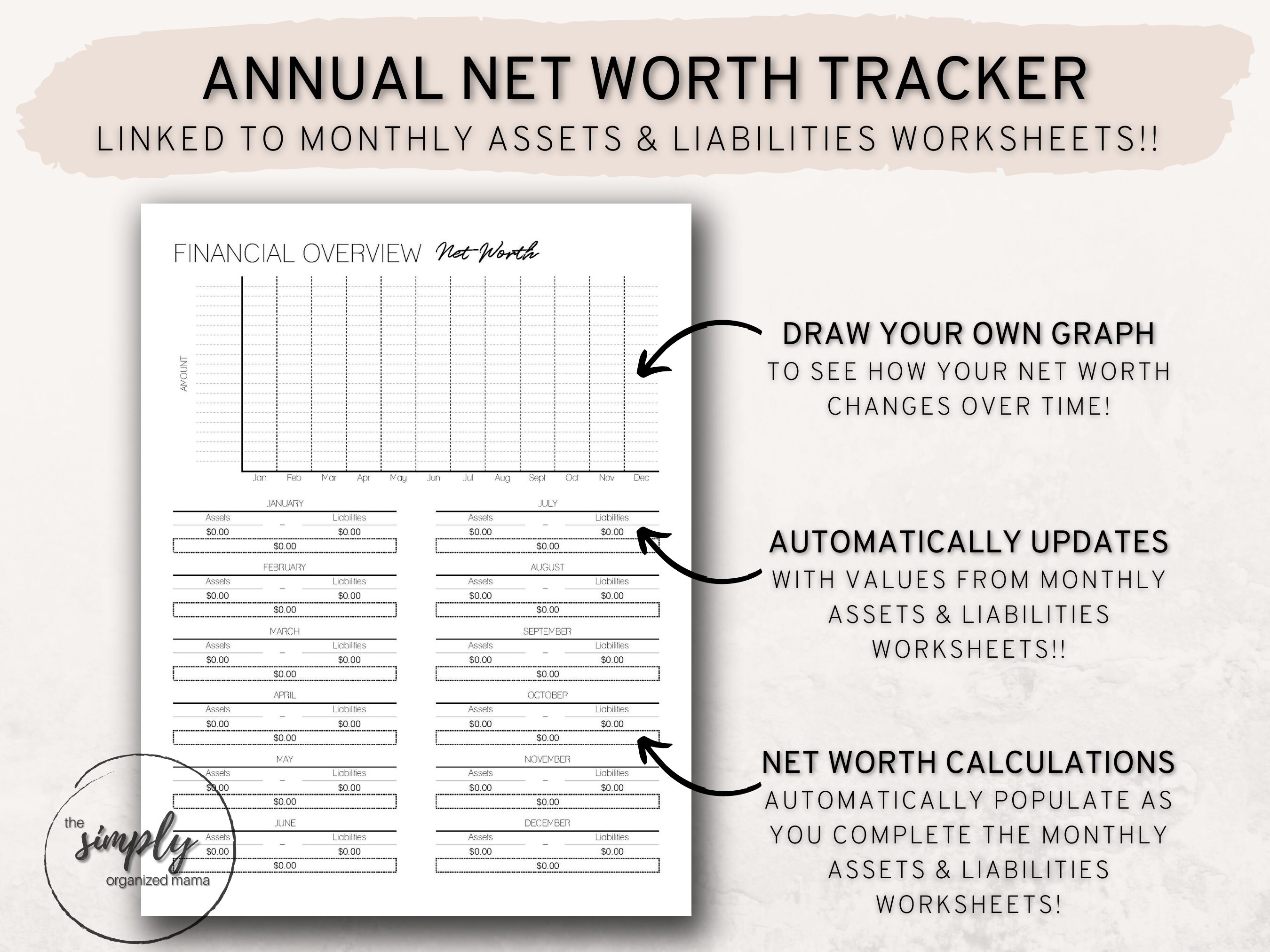 Annual Net Worth Tracker Editable Monthly Assets Tracker Monthly ...