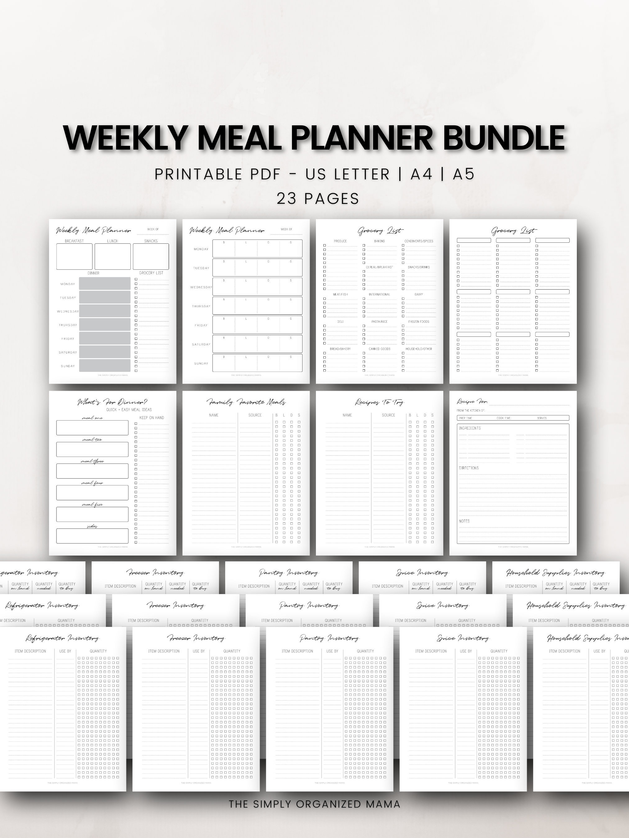 Weekly Meal Planner BUNDLE Meal Plan Template Meal Planner - Etsy