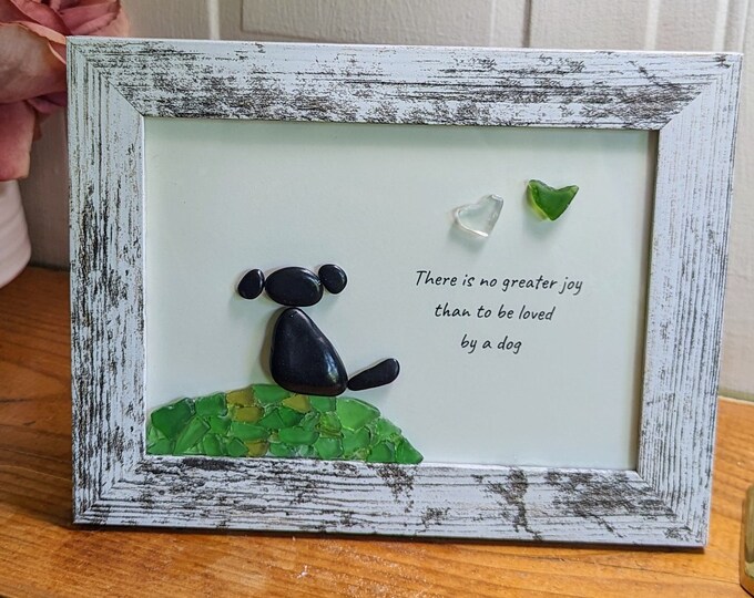 Sea Glass Art, Pebble Art, A Dogs Love Quote, Pebble Dog Sitting on Sea ...
