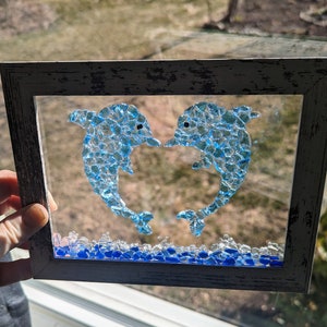 Sea Glass Dolphins, Seaglass Art, Handmade Wall Art, Wood Frame, Beach ...