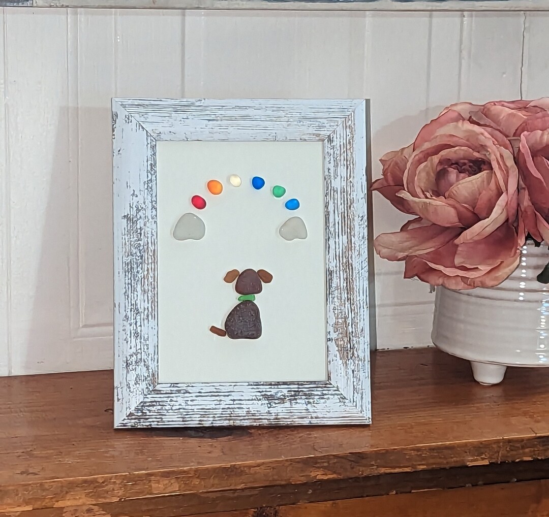 Sea Glass Dog (or Cat) at the Rainbow Bridge, Sea Glass Art, Handmade ...