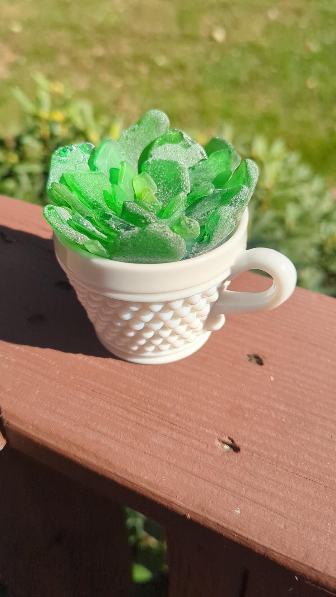 Sea Glass Succulent, Sea Glass Art, Vintage Milk Glass, Genuine Green ...