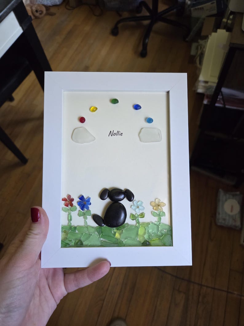 Sea Glass Art, Pebble Dog at the Rainbow Bridge, Sea Glass Art ...