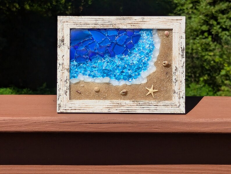 Handmade Sea Glass Beach Scene Art, Distressed White Frame, 5x7 - Etsy