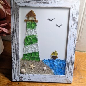 Lighthouse, Sea Glass Art, Lighthouse, Beach Scene, Handmade Wall Art ...