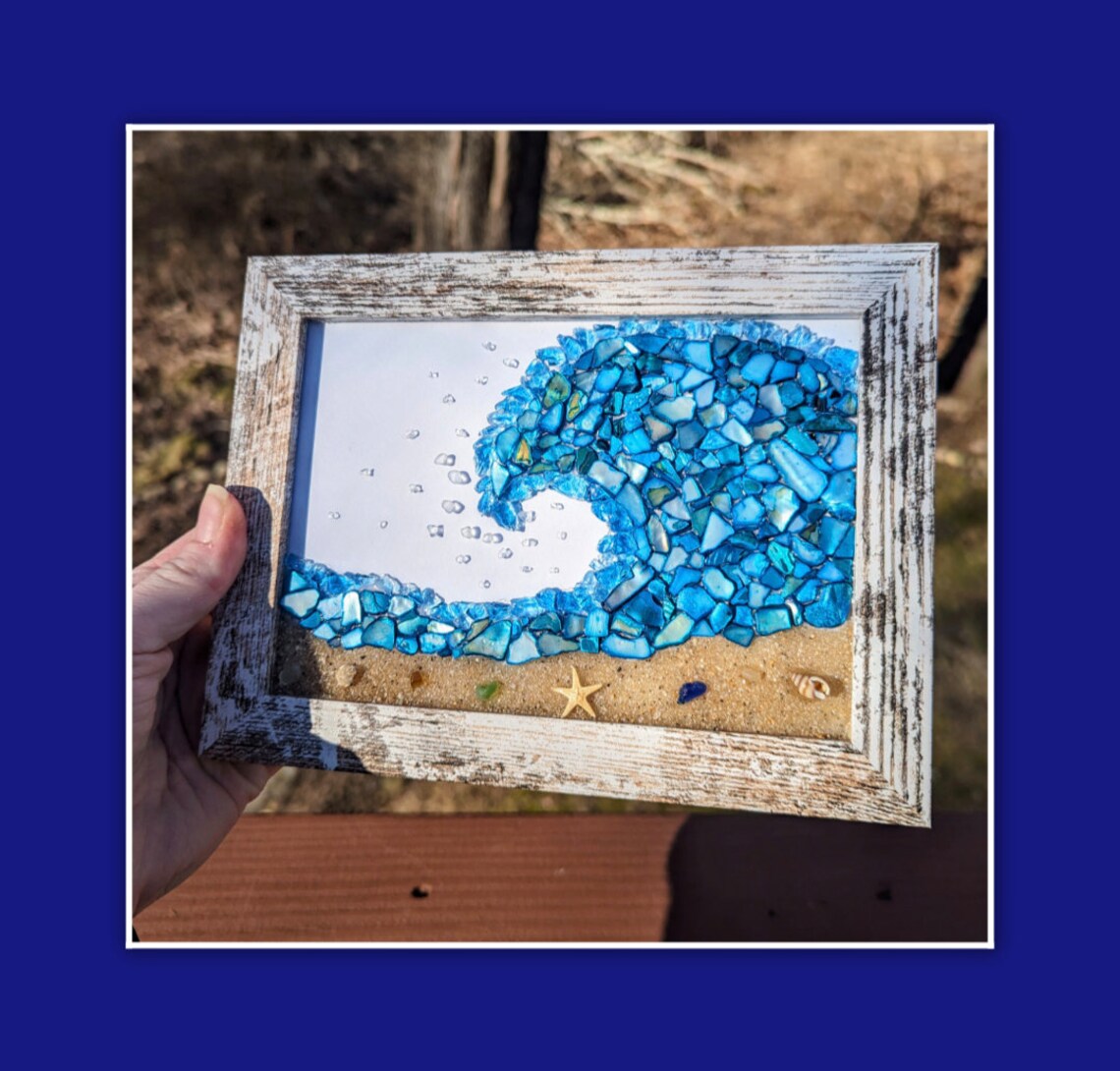 Sea Shell Wave, at a Sea Glass Beach, Glass and Shell Art, Handmade Art ...