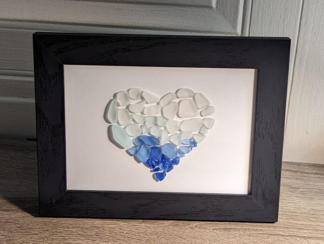 Sea Glass Heart, Sea Glass Heart, Valentines Day Gift, Wall Art, Framed ...
