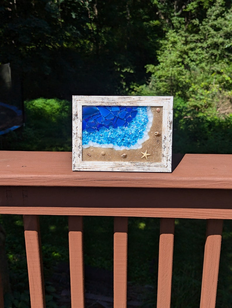 Handmade Sea Glass Beach Scene Art, Distressed White Frame, 5x7 - Etsy