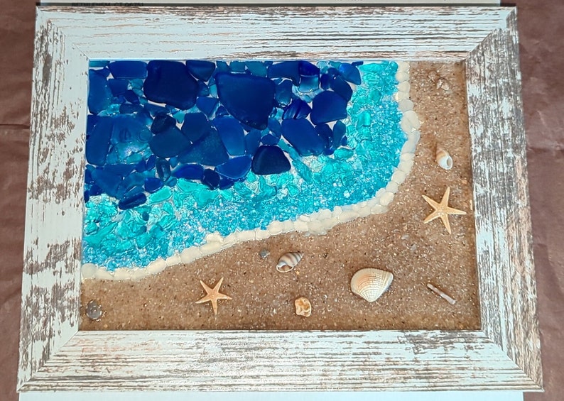 Handmade Sea Glass Beach Scene Art, Distressed White Frame, 5x7 - Etsy