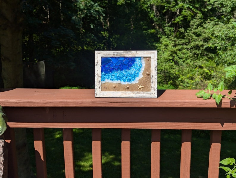 Handmade Sea Glass Beach Scene Art, Distressed White Frame, 5x7 - Etsy
