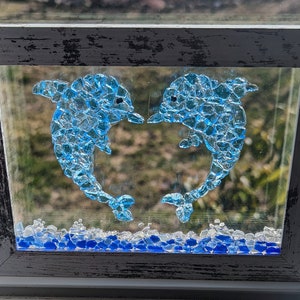 Sea Glass Dolphins, Seaglass Art, Handmade Wall Art, Wood Frame, Beach ...