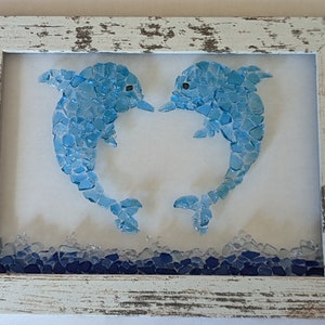Sea Glass Dolphins, Seaglass Art, Handmade Wall Art, Wood Frame, Beach ...
