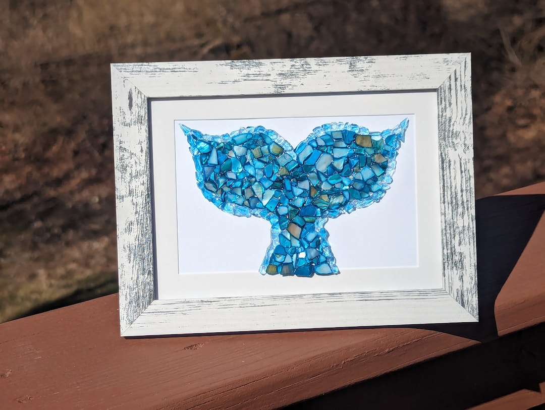 Handmade Glass & Shell Whale Tail Art, Coastal Decor, 5x7 Framed - Etsy