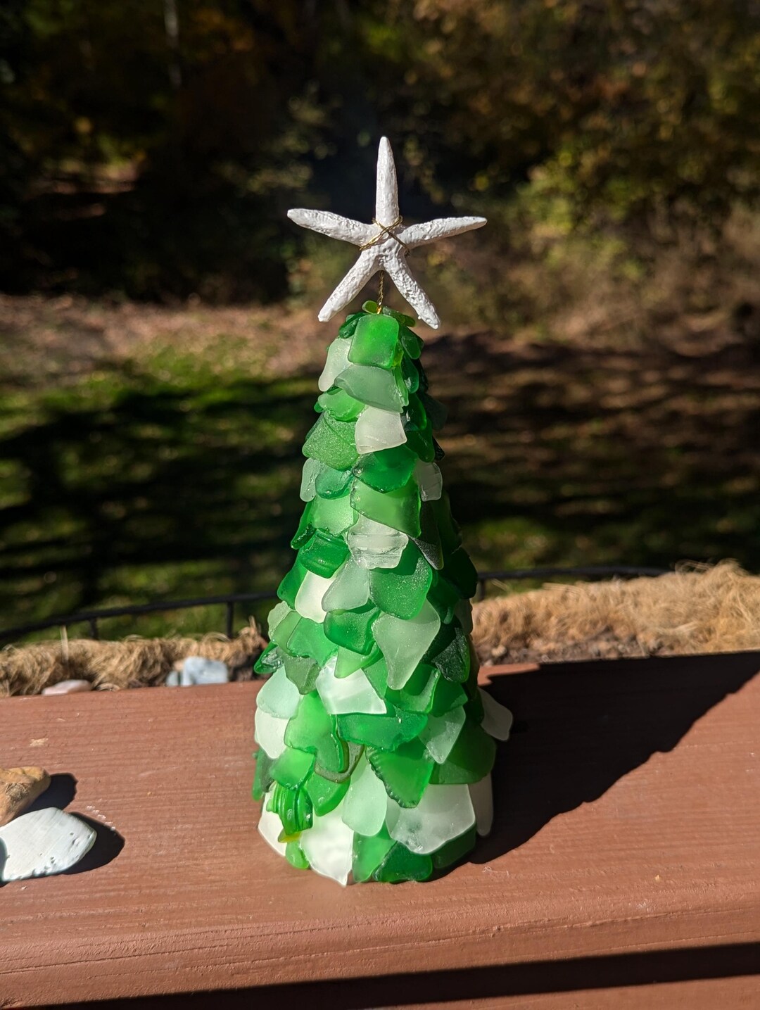 Genuine Sea Glass Tree, 7" Christmas Tree, Greens and White, Beach ...