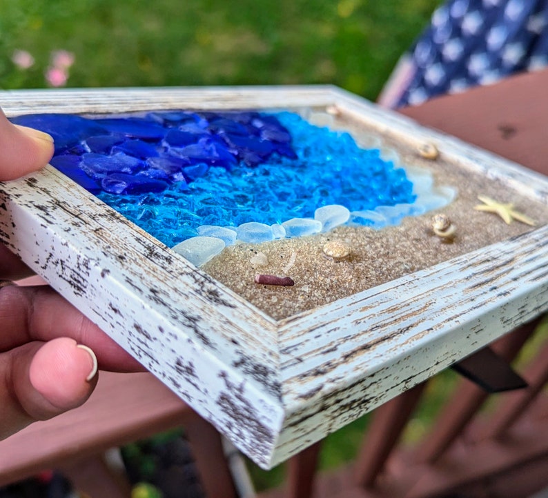 Handmade Sea Glass Beach Scene Art, Distressed White Frame, 5x7 - Etsy