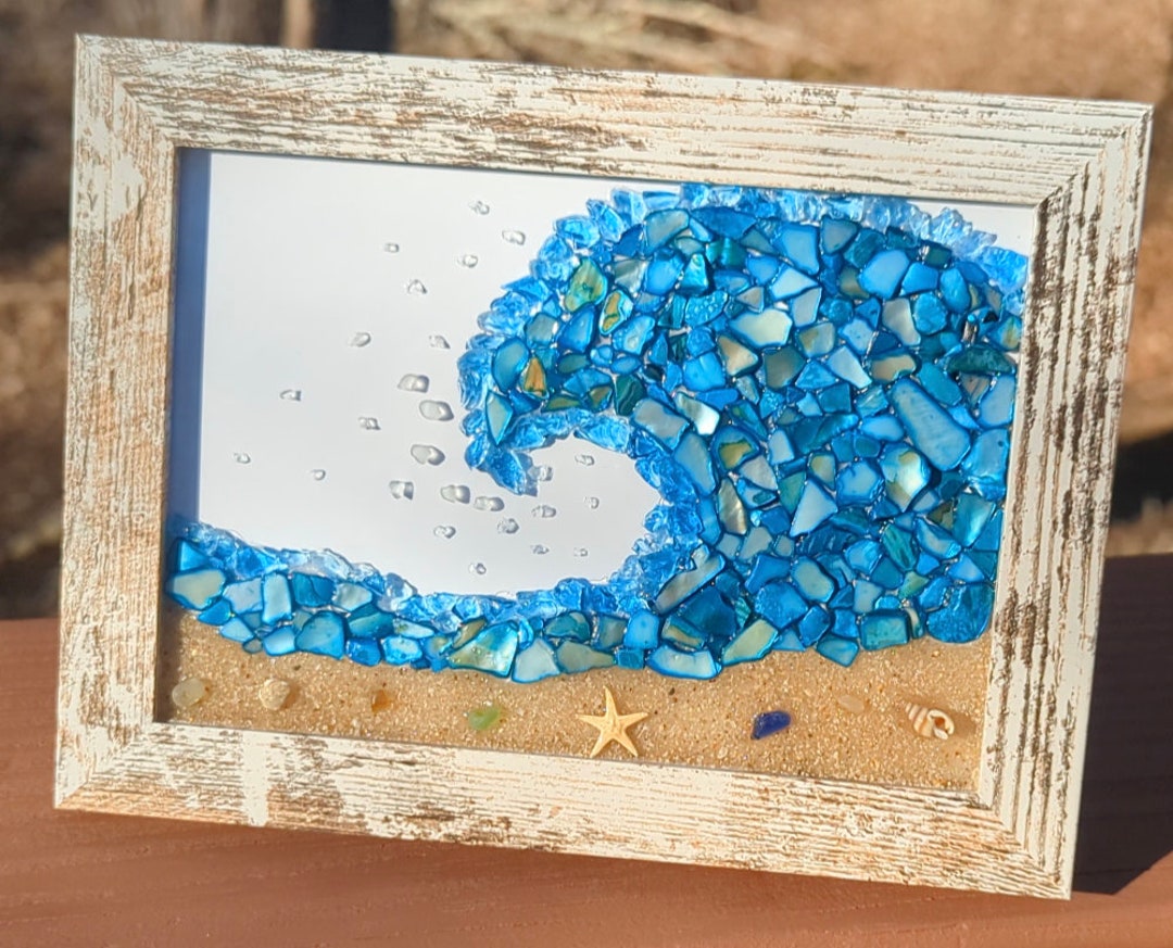 Sea Shell Wave, at a Sea Glass Beach, Glass and Shell Art, Handmade Art ...