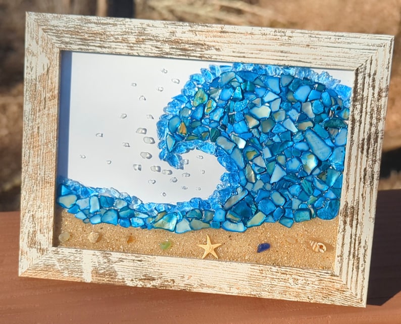 Sea Shell Wave, at a Sea Glass Beach, Glass and Shell Art, Handmade Art ...