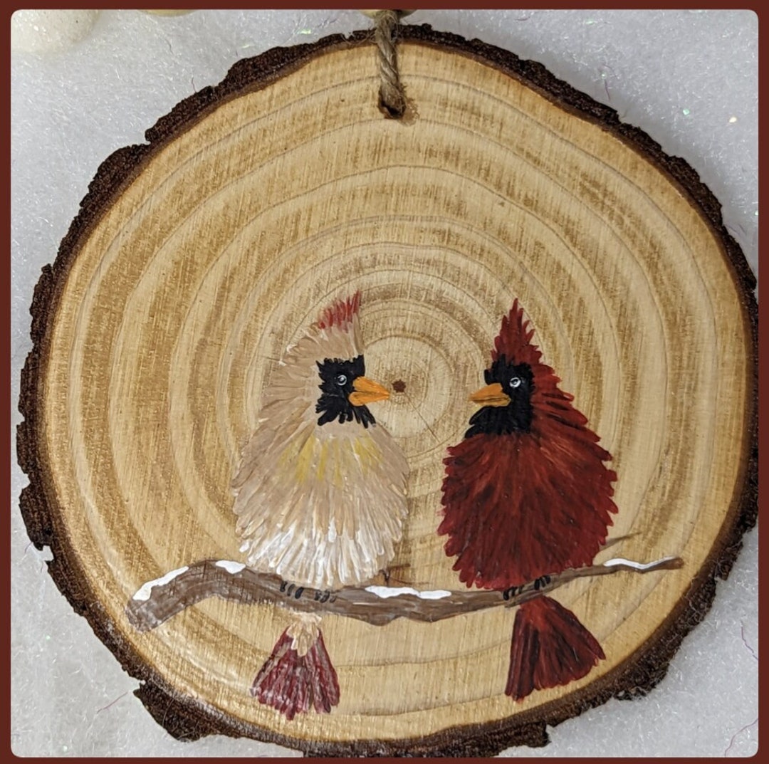 Cardinals Hand Painted Wooden Slice Ornament Christmas - Etsy