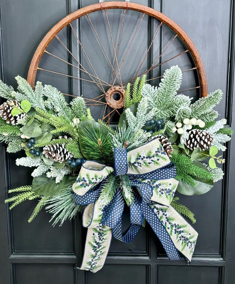Bicycle Rim With Pine and Berries Winter Doorhanger - Etsy