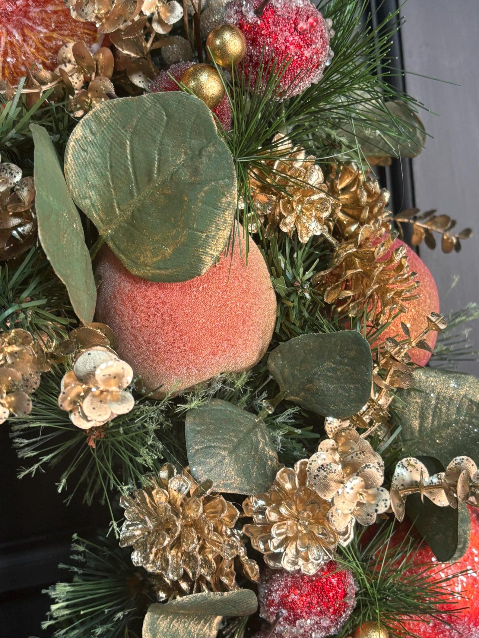 Christmas Della Robbia Williamsburg Wreath With Gold Pinecones, Sugared ...