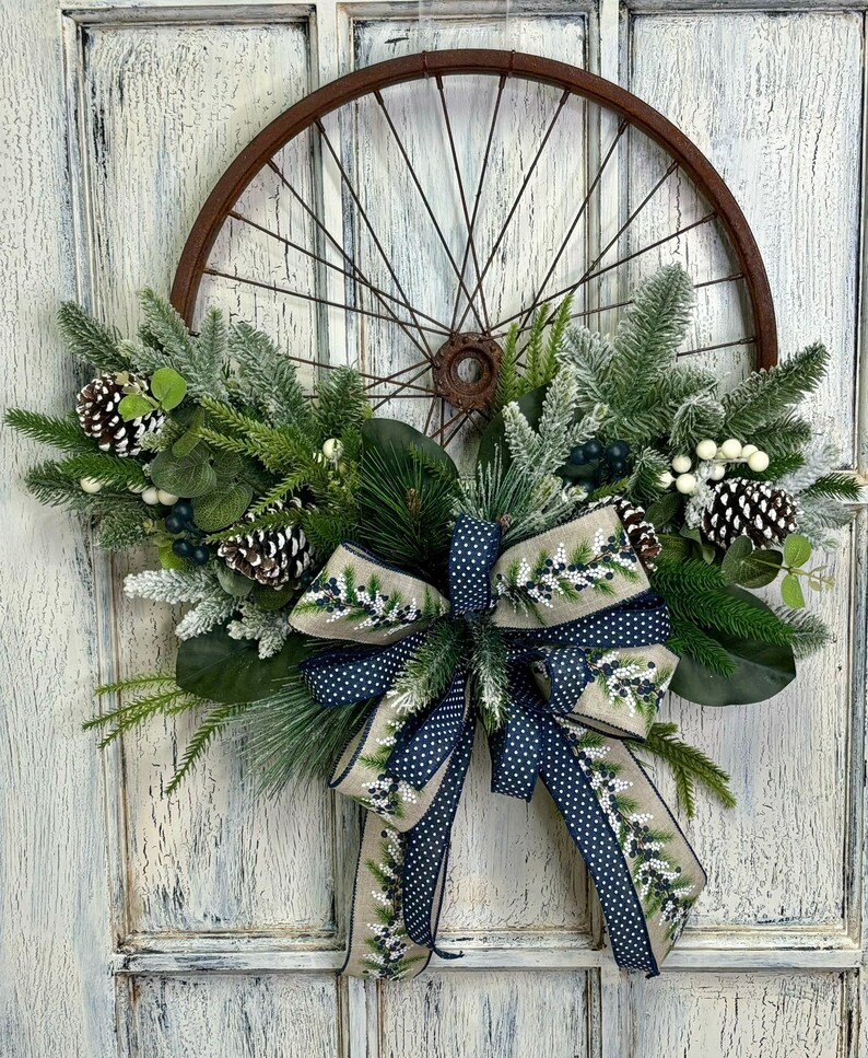 Bicycle Rim With Pine and Berries Winter Doorhanger - Etsy