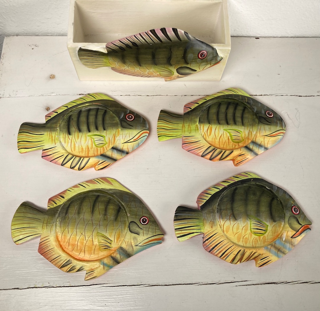 Vintage Tropical Fish Wooden Drink Coasters, Handpainted Colorful ...