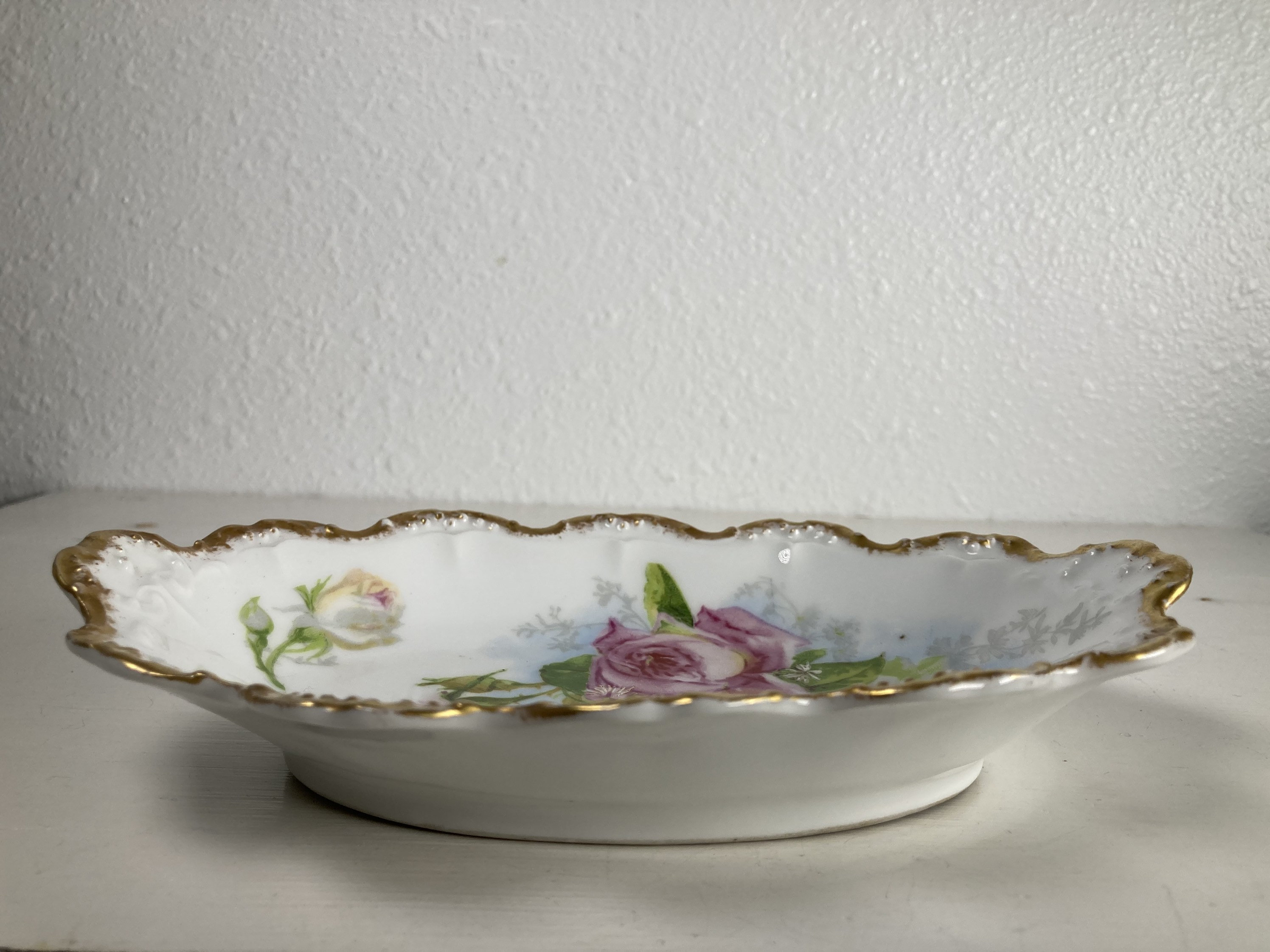 Antique Gold Rim Rose Floral Limoges Dish, Oval Victorian Pink Flower ...