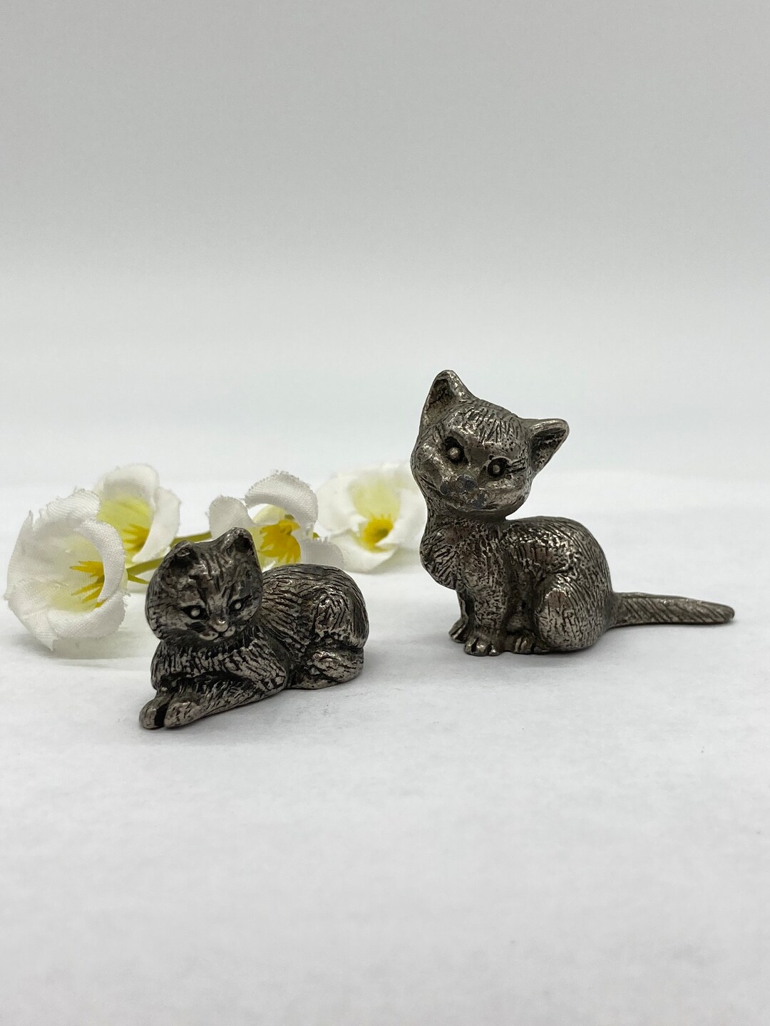 Vintage Mini Pewter Metal Cat Figurines, Small Sitting Cat Statue, Tiny ...
