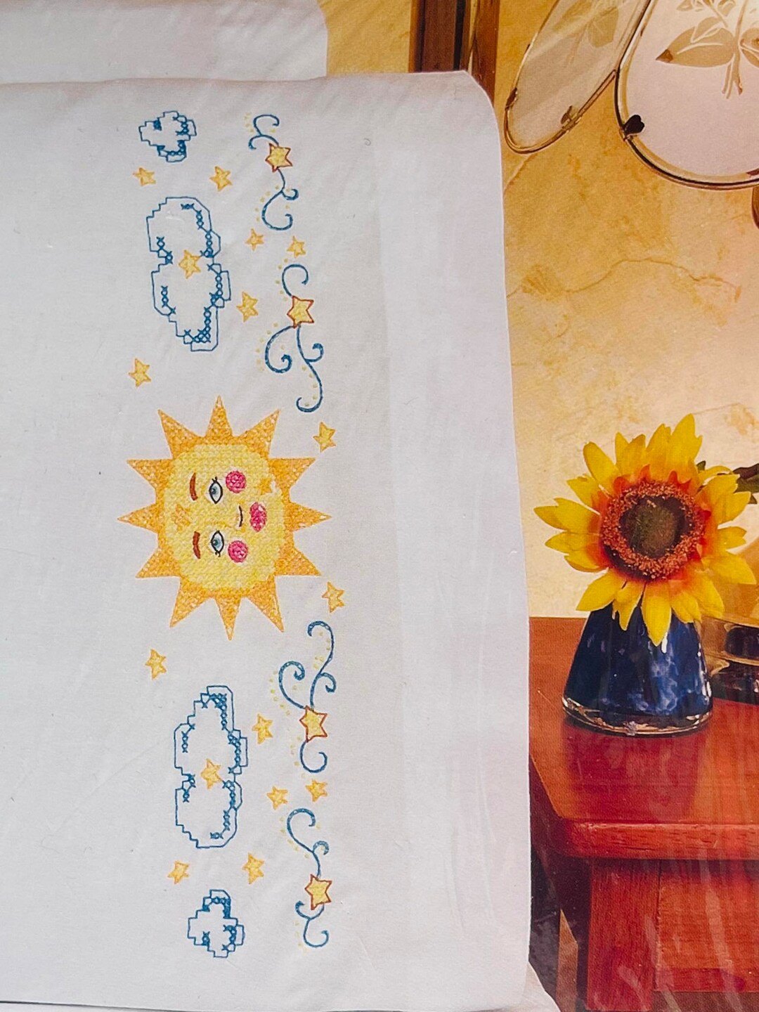 Vintage Janlynn 2004 Celestial Whimsical Sun Stars Clouds Stamped Cross ...