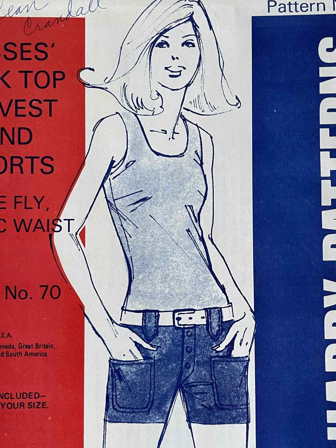 1973 Vintage Jean Hardy Sewing Pattern, Tank Top, Vest, and Shorts ...