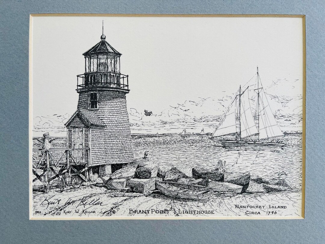 Vintage 1982 Kurt W Kellar Pen & Ink Art Nautical of Nantucket Island ...