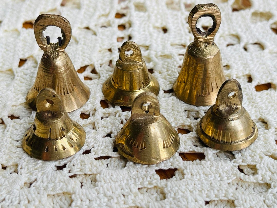 6 Vintage Miniature Tiny Brass Bells Christmas Mass Religious ...