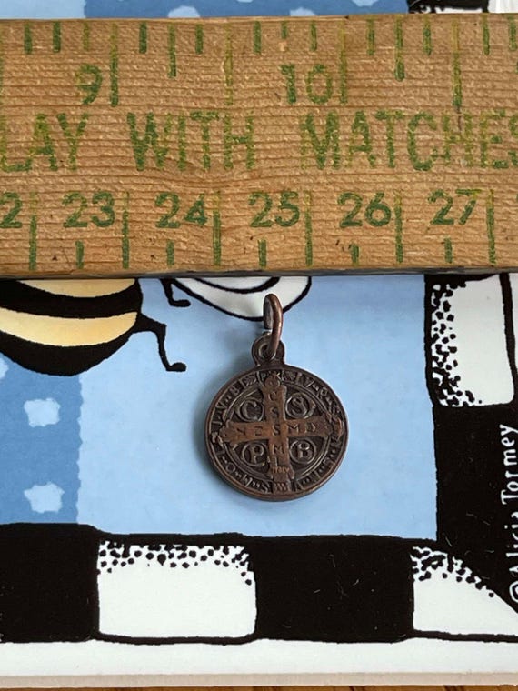 Vintage St. Benedict Holy Religious Medal Medallion P… - Gem