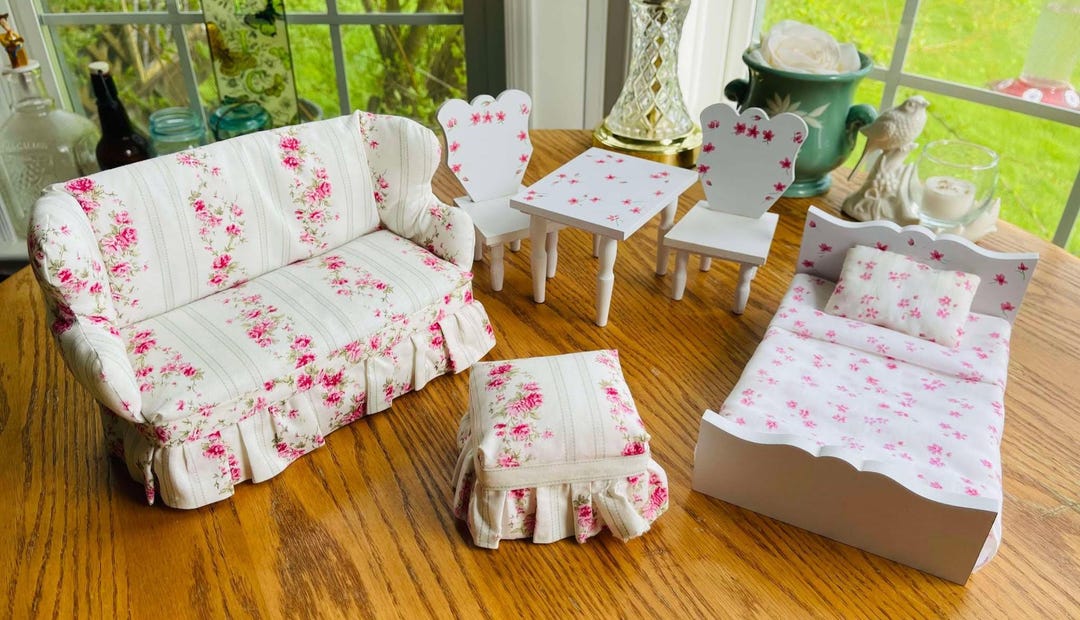 Vintage 9-piece Miniature Dollhouse Furniture Set, Pink Floral - Etsy