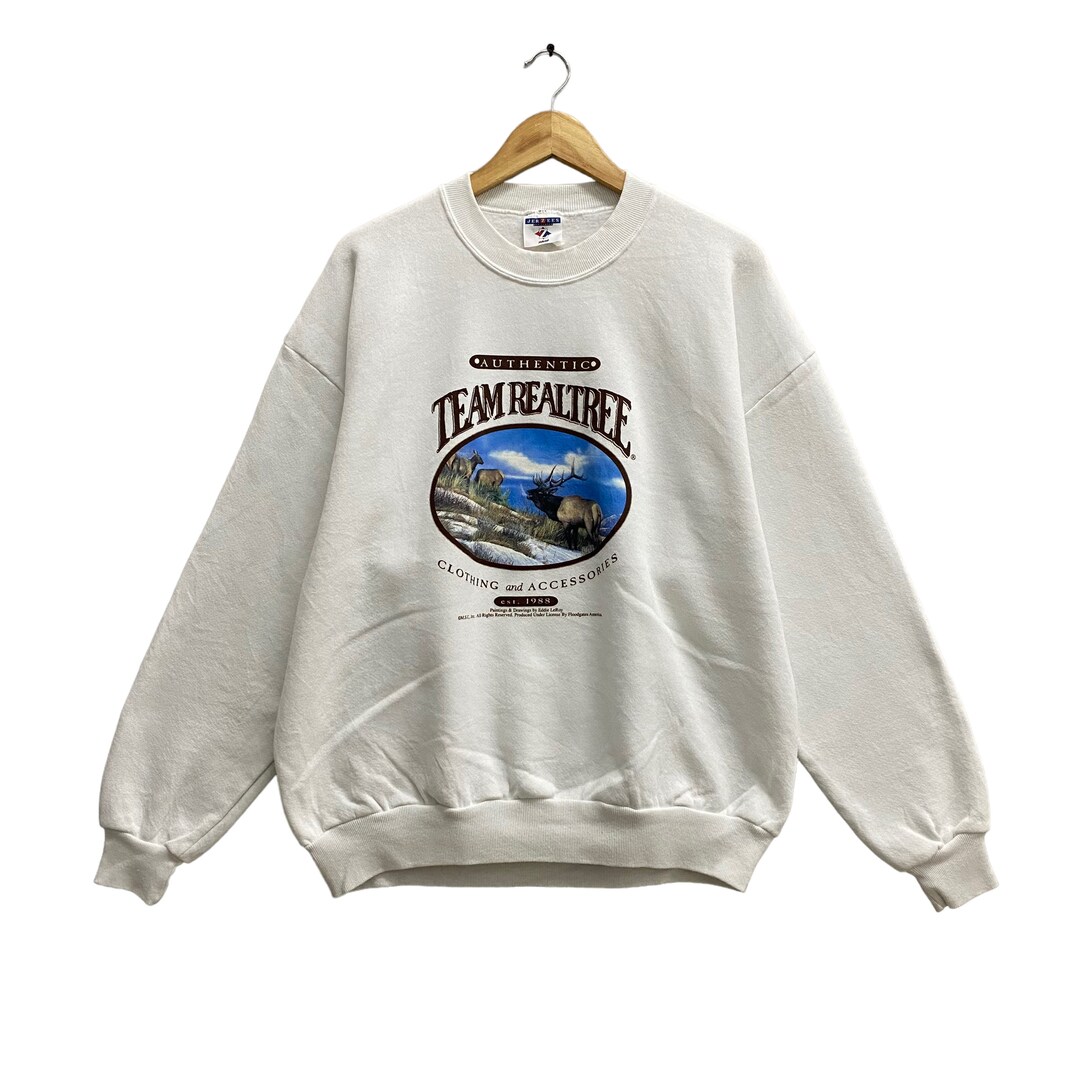 Vintage 90s Team Real Tree White Sweatshirt XL Wildlife Deer Crewneck ...