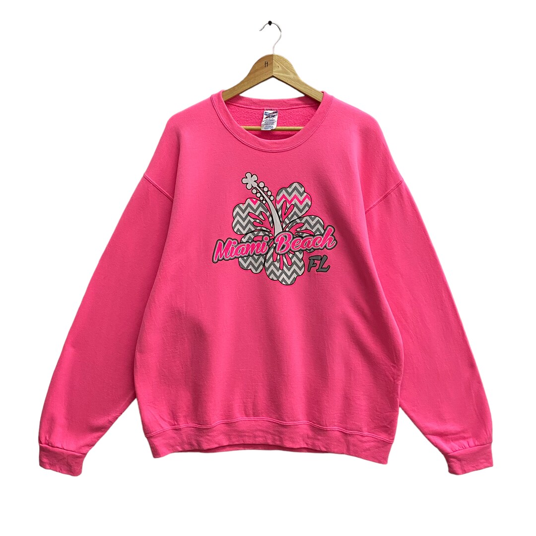 Vintage Miami Beach Florida Pink Sweatshirt Size Xlarge Miami Beach ...