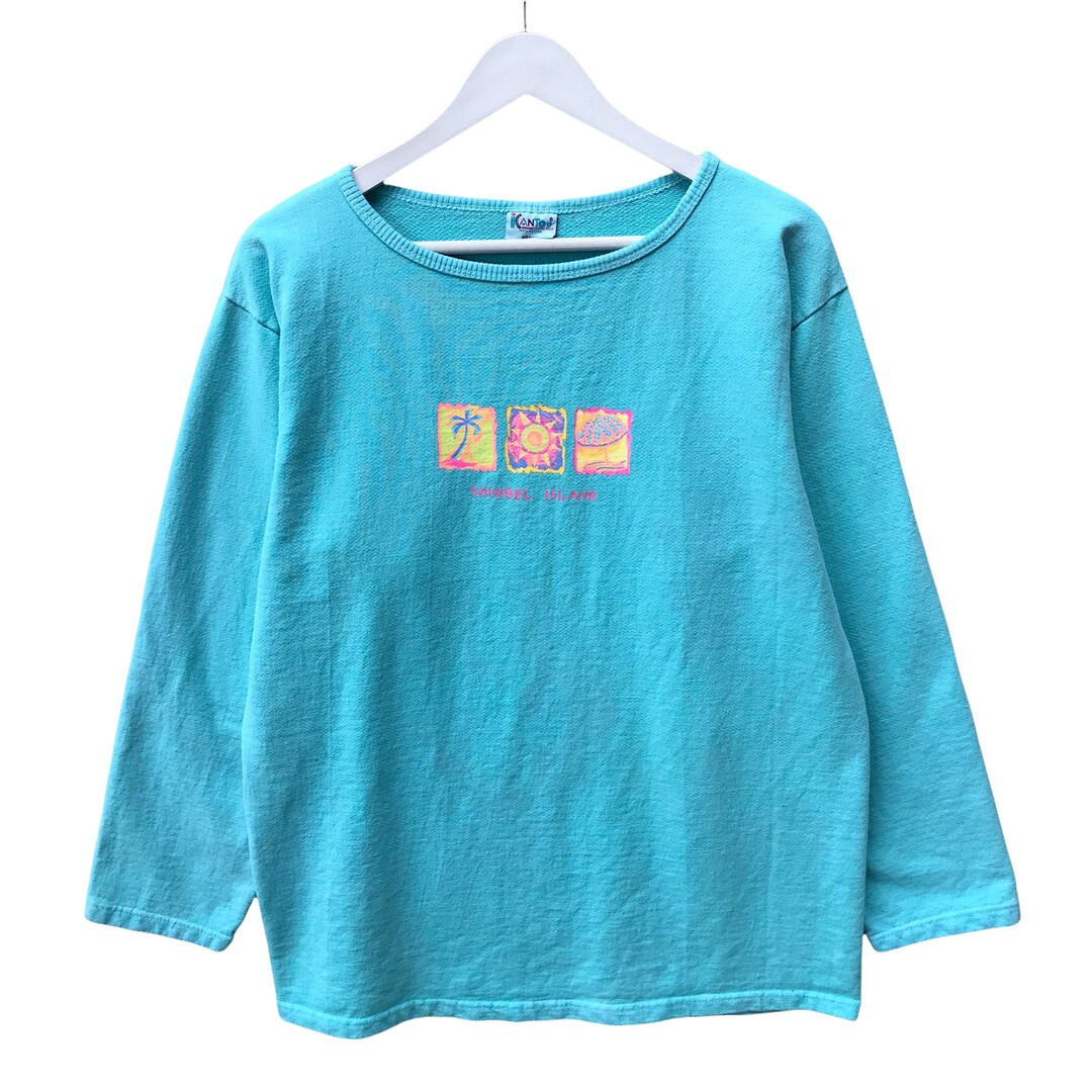 Vintage 90s Sanibel Island Wear Green Sweatshirt Medium Sanibel Island ...