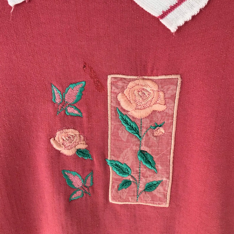 Vintage 90s Rose Flower Pink Collar Sweatshirt Size Medium Rose ...