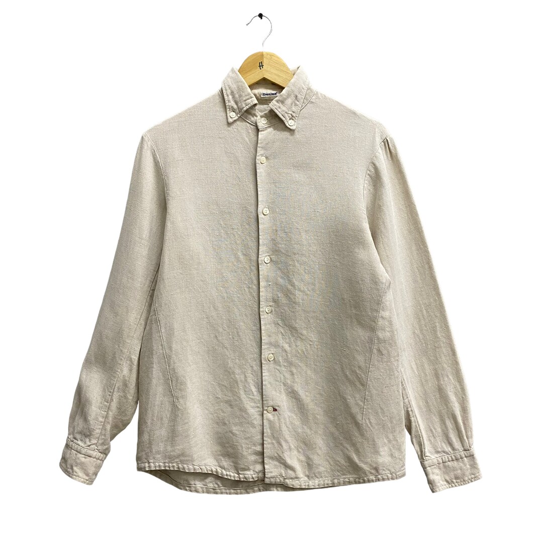 Vintage 90s Denime Men's Pure Linen Shirt Size Medium Long Sleeved ...