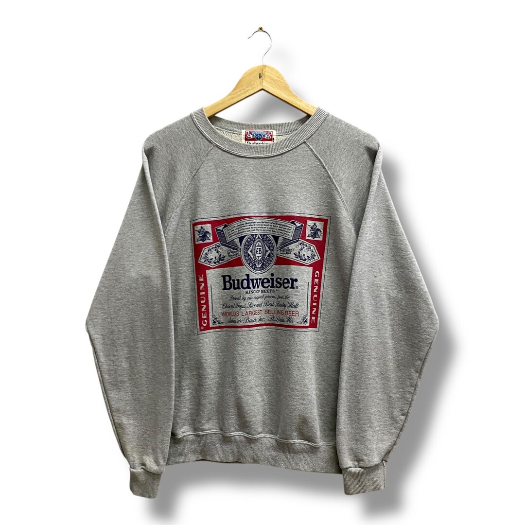 Vintage 90s Budweiser King of Beers Grey Sweatshirt Medium Retro Beer ...